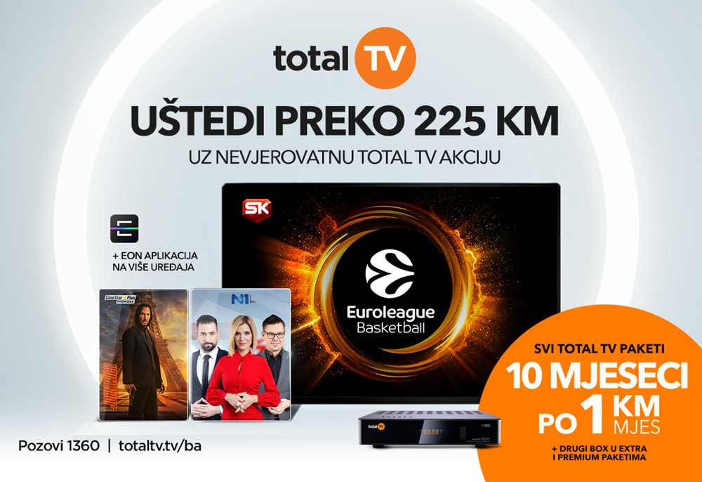 Nevjerovatna akcijska ponuda: Izaberite Total TV paket za samo 1 KM mjesečno u prvih deset ...